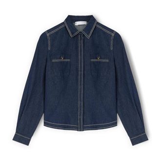 Motivi Femme, Blouses et Chemises, Bleu, Taille: 42 FR Chemise en denim avec poches