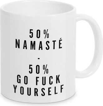 artboxONE Tasse 50% Namaste - 50% Go Fu*k Yourself von Planeta444 - Kaffeetasse Typografie