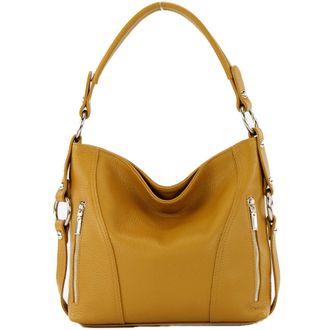 modamoda.de T202 Damen Leder Henkeltasche Schultertasche handmade in Italy, Farbe:Senfgelb