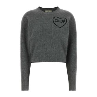 Chlo&eacute; Gek&uuml;rzter Rippstrickpullover - - Knitwear - Damen - Grau - S