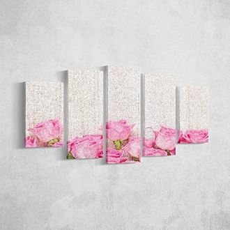 Homemania HM205PKNV-205, 5-teiliges Blumengemälde, aus Polyester, Holz, 100 x 3 x 60 cm, 5 Stück, mehrfarbig