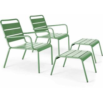 Oviala Lot de 2 fauteuils relax avec repose-pieds en m&eacute;tal vert cactus - Palavas