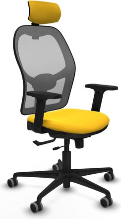 Piqueras y Crespo Ergonomischer Computerstuhl mit 2D-Armen, h&ouml;henverstellbare Lendenwirbelst&uuml;tze und h&ouml;henverstellbares Kopfteil, Grau/Gelb