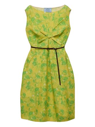 Prada robe fleurie à détail de noeud - Vert