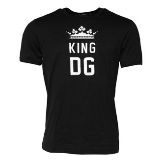 Dolce & Gabbana Schwarzes King Crown Baumwoll-T-Shirt - - Tops - Herren - Schwarzk - XS