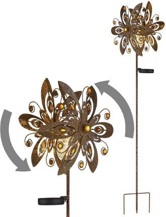 Globo Lighting Solarleuchte Windrad Solarlampe Erdspie&szlig; Gartendeko Solar Gartenstecker rost, Metall, LED warmwei&szlig;, LxBxH 32x17,5x124 cm