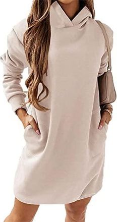 Minetom Femme Sweat à Capuche Robe Sweat-Shirt Automne Hiver Hoodie Manche Longue Robe avec Poches Grande Taille C Abricot 3XL