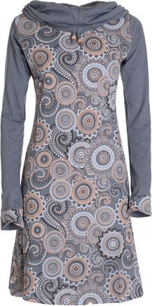 vishes Alternative Bekleidung - Damen Lang-arm Kleid Schal-Kleid Winterkleider Baumwollkleid grau 46-48