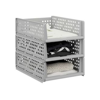 Relaxdays Schrank Organizer 3er Set, stapelbare Kleiderschrank Aufbewahrungsboxen, 13 x 33,5 x 43,5 cm, ausziehbar, grau