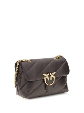Pinko Womens Love Classic Leather Shoulder Bag Marrone Marasca-Antique Gold Calf Bos Taurus
