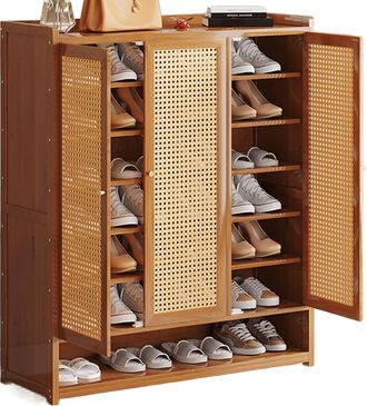 Generic Schuhschrank 32cm Extrabreite Ablage Shoe Rack Cabinet Aus Bambuss Verstellbare Einlegeböden Garderobenschrank Abstellraum für Garderobe und Eingangsb