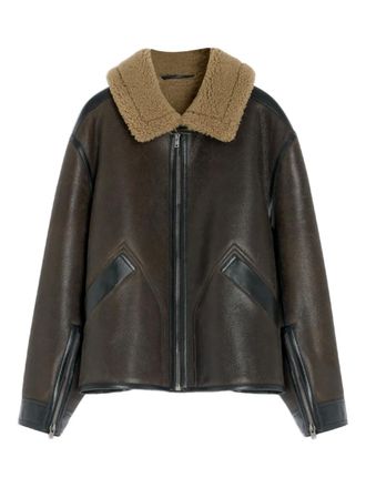 Christophe Lemaire veste &agrave; bords en peau lain&eacute;e - Marron