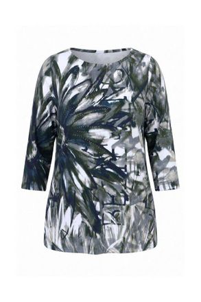 Ulla Popken T-Shirt Shirt Ziersteine U-Boot-Ausschnitt 3/4-Arm