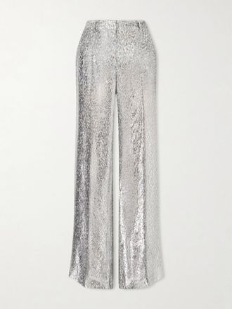 Stella McCartney Hose Mit Geradem Bein Aus Cr&ecirc;pe Mit Metallic-fil Coup&eacute; - Silber