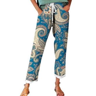 Generic Pantalon Lin Femme Blanc Fluide Large Elegant Womens Autumn Fragrant Linen Print Casual Pants Perfect for Spring Comfortable and Trendy for Relaxed Ve