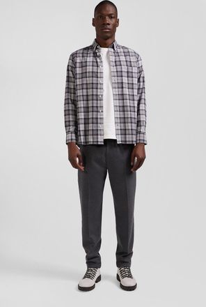 Eden Park Chemise &Agrave; Carreaux En Twill De Coton Gris Coupe Regular