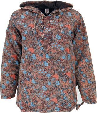 Guru Shop Yoga Kapuzenshirt, Unisex Stonewash Pilz Hoodie, Festival Unikat Shirt - Braun, Herren, Baumwolle, Size:XXL