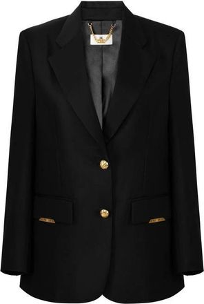 Elisabetta Franchi Femme, Vestes, Noir, Taille: 38 FR Veste en Laine Vierge avec Plaques Bijoux