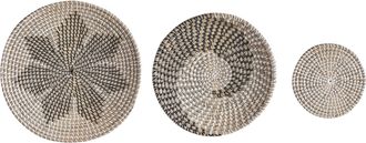 Beliani Wanddeko Seegras nat&uuml;rlich/beige geflochten Wandk&ouml;rbe 3er Set Kreise Boho Cantho