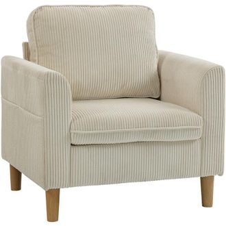 HOMCOM Fauteuil de salon - HOMCOM - rembourr&eacute; - coussin &agrave; ressorts - large assise - velours c&ocirc;tel&eacute; - 83 x 74 x 87 cm - beige
