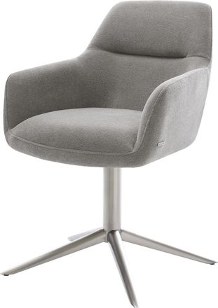 DELIFE Esszimmerstuhl Pejo-Flex Fu&szlig;kreuz Edelstahl Strukturstoff Soft Grau 360&deg; drehbar Wippfunktion Taschenfederkern