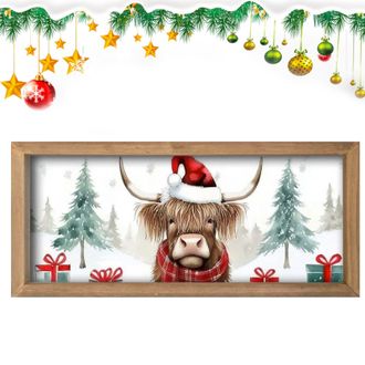 Generico Rustikale Dekoration - Tierschild aus Holz | Bild Highland Holz f&uuml;r Badezimmer | f&uuml;r Wohnzimmer, K&uuml;che, Schlafzimmer, Caf&eacute;, B&uuml;cherregal