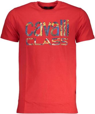 Cavalli Rotes Baumwoll Logo Print T-Shirt - - Tops - Herren - Rot - XL