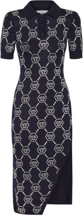 Philipp Plein robe-polo à motif monogrammé - Bleu