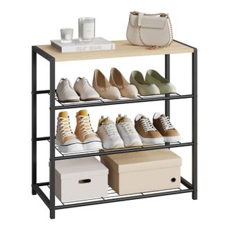 Woltu Schuhregal mit 3 Ebenen, Schuhst&auml;nder Metall, Schuhaufbewahrung platzsparend, Schuhorganizer f&uuml;r 9 Paar, Flur Wohnzimmer, 63x63x30 cm, schwarz