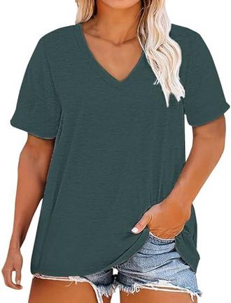 Generic Femme Tee Shirt Sport D&eacute;contract&eacute;e Chic T-Shirts Haut &Agrave; Manche Courte D&eacute;t&eacute; Loose Basique Tee-Shirt Grande Taille Confortable Col en V Tops Blouse Et &Agrave;