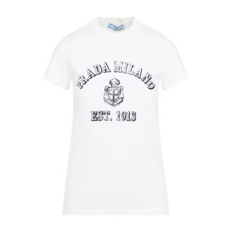 Prada Wei&szlig;es T-Shirt Schickes Design - - Tops - Damen - Wei&szlig; - S