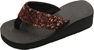 ZYUEER Tongs Jonc Fille Pantoufle Femmes Ete En Solde Paillette Wedges Chaussures Fond &eacute;pais Chaussures Compens&eacute; Antid&eacute;rapantes (37 EU, Caf&eacute;)