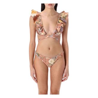 Zimmermann Femme, Maillots de bain, Multicolore, Taille: 38 FR Bikini &agrave; Volants Enveloppant Rose Tropical