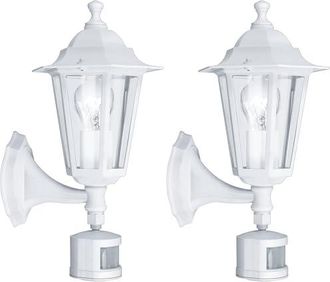 Eglo Au&szlig;en-Wandlampe Laterna 5, 1 flammige Au&szlig;enleuchte inkl. Bewegungsmelder, Sensor-Wandleuchte aus Aluguss und Glas, Farbe: Wei&szlig;, Fassung: E27, IP44 (Pa