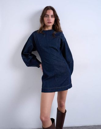Topshop Robe courte en denim &agrave; manches ovo&iuml;des - Indigo brut-Bleu
