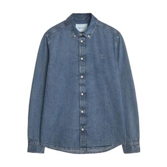 Les Deux Blaues Denim Hemd Klassischer Stil - - Shirts - Herren - Blau - S