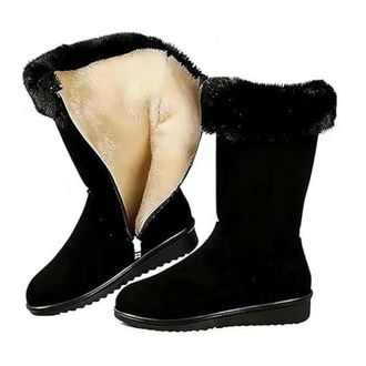 Generic Bottes de neige douces et chaudes avec doublure en fourrure pour femme, bottes de neige d&eacute;contract&eacute;es antid&eacute;rapantes mi-mollet avec fermeture &eacute;clair l