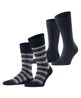 Esprit Herren Scandi 2-Pack M SO Baumwolle Wolle Gemustert 2 Paar Socken, Blau (Space Blue 6116), 43-46 (2er Pack)
