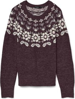Vero Moda Vmsimone Ls Nordic Pullover GA Rep Boo Pull, Vin, S Femme