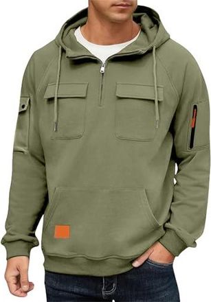 Generic Sweat &agrave; capuche uni 2026 pour homme - Mode automne et hiver - D&eacute;contract&eacute; &agrave; manches longues - Manches longues - Demi-fermeture &eacute;clair - Pour entra&icirc;nem