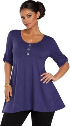 Eye Catch Eva Aux Femmes Bouton Avant Aavec Encolure D&eacute;gag&eacute;e Tunique Grande Taille Dames T-Shirt Long Tops