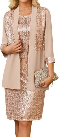 Grace Karin Damen Glitzer Slim Fit Cocktailkleid Ärmelloses Spaghettiträger Kleider mit Chiffon Bolero Party Club Kleid Gold XL