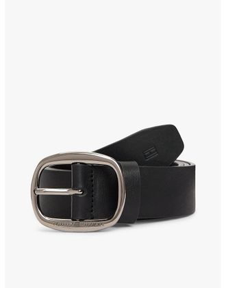 Tommy Hilfiger Lederg&uuml;rtel in Schwarz mit Pr&auml;gung und ovaler Schnalle