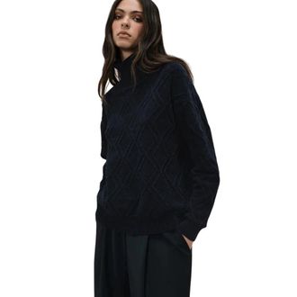 Roberto Ricci Design Samt-Rollkragenpullover-Strick - - Knitwear - Damen - Blau - 2XL