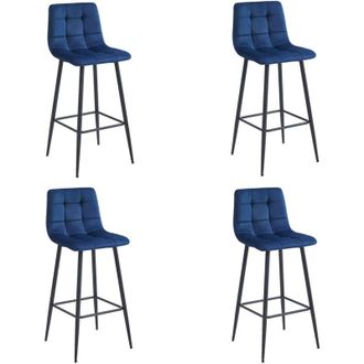Private Label Valora 4 Tabourets TEOTO Velours Bleu Marine Pieds Noirs