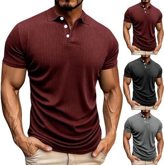 Generic Polo &agrave; manches courtes pour homme - T-shirts de golf ray&eacute;s - Polos l&eacute;gers et respirants avec bouton - T-shirt de sport confortable et athl&eacute;tique, bord