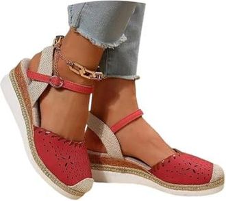 Generic Sandales orthop&eacute;diques compens&eacute;es pour femme avec bout ferm&eacute; et sangle de cheville - Soutien de la vo&ucirc;te plantaire - Espadrilles &agrave; talon bas - Antid&eacute;r