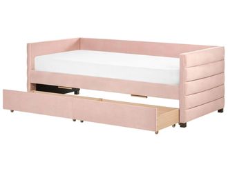 Beliani Tagesbett Samtstoff rosa mit Lattenrost 90 x 200 cm 2 Schubladen modern Marray