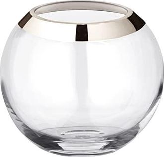 Edzard Edzard Vase Mirinde, Verre Cristal avec Bord en Platine, Hauteur 18 cm, ø 20 cm, Ouverture ø 10 cm