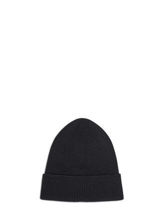 Moncler Mens Beanie Ribbed Virgin Wool Black Hat